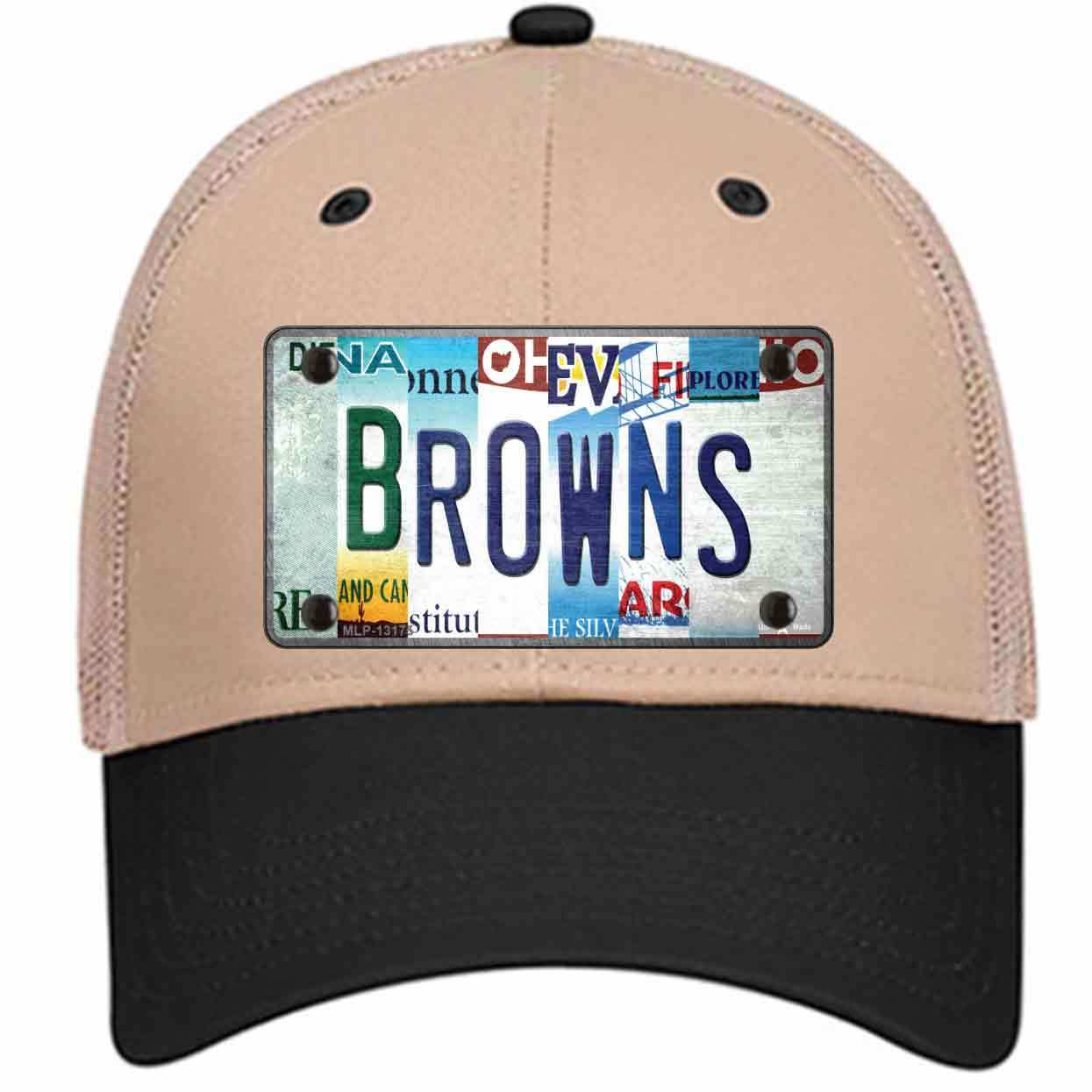 Browns Strip Art Novelty Khaki Mesh License Plate Hat Tag - Hats