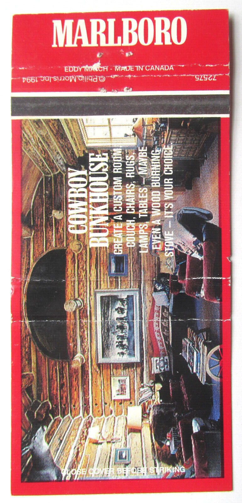 Marlboro Cowboy Bunkhouse Ad Tobacco 30 Strike Matchbook Cover Marlboro ...