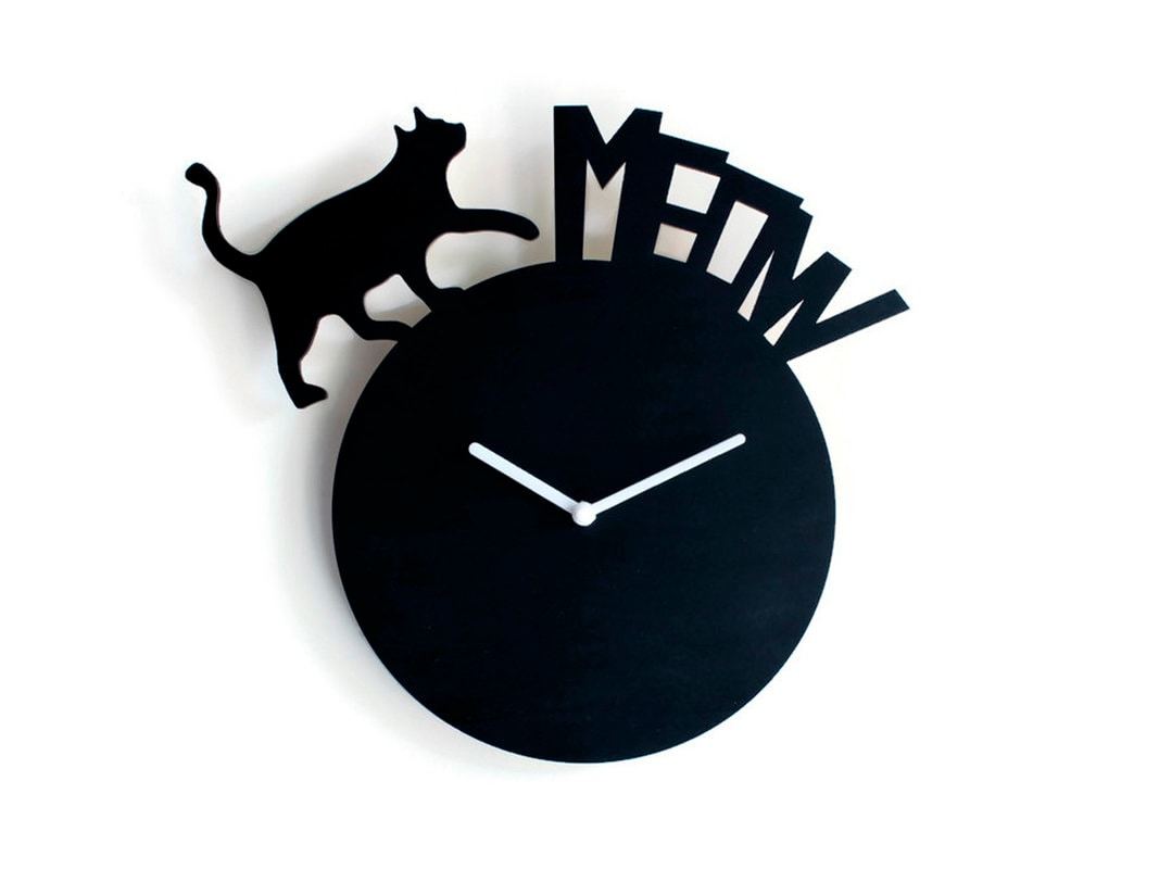 11" Black Cat Wall Clock, Laser-Cut Silent Design for Cat Lovers ...