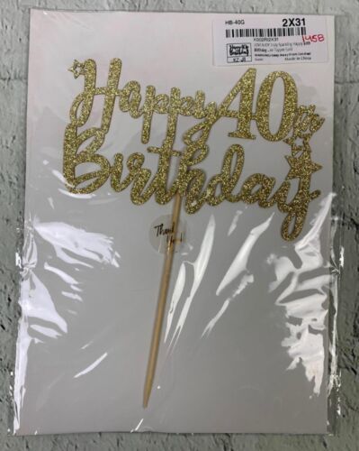 Gold Happy 40th Birthday Cake Topper Glitter Stars - Candles & Cake Toppers