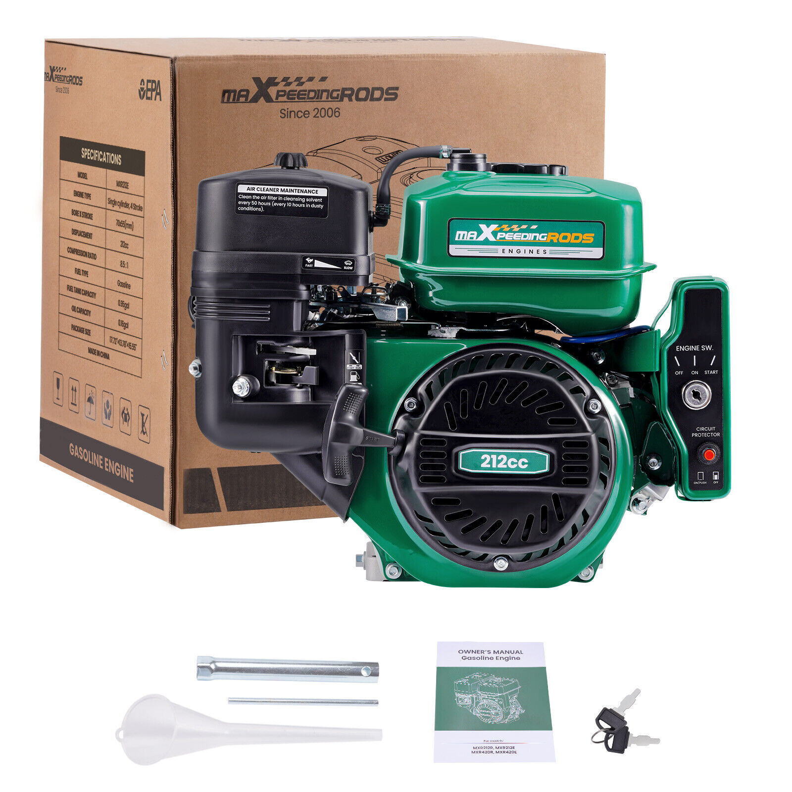 Electric Start Gas Engine Motor 212cc 4-Stroke 7HP Horizontal Pressure ...