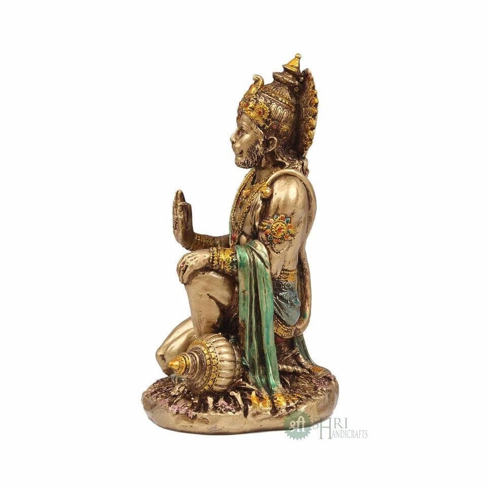 7" Hanuman Statue Sitting Metal Finish Idol Decorative Showpiece ...