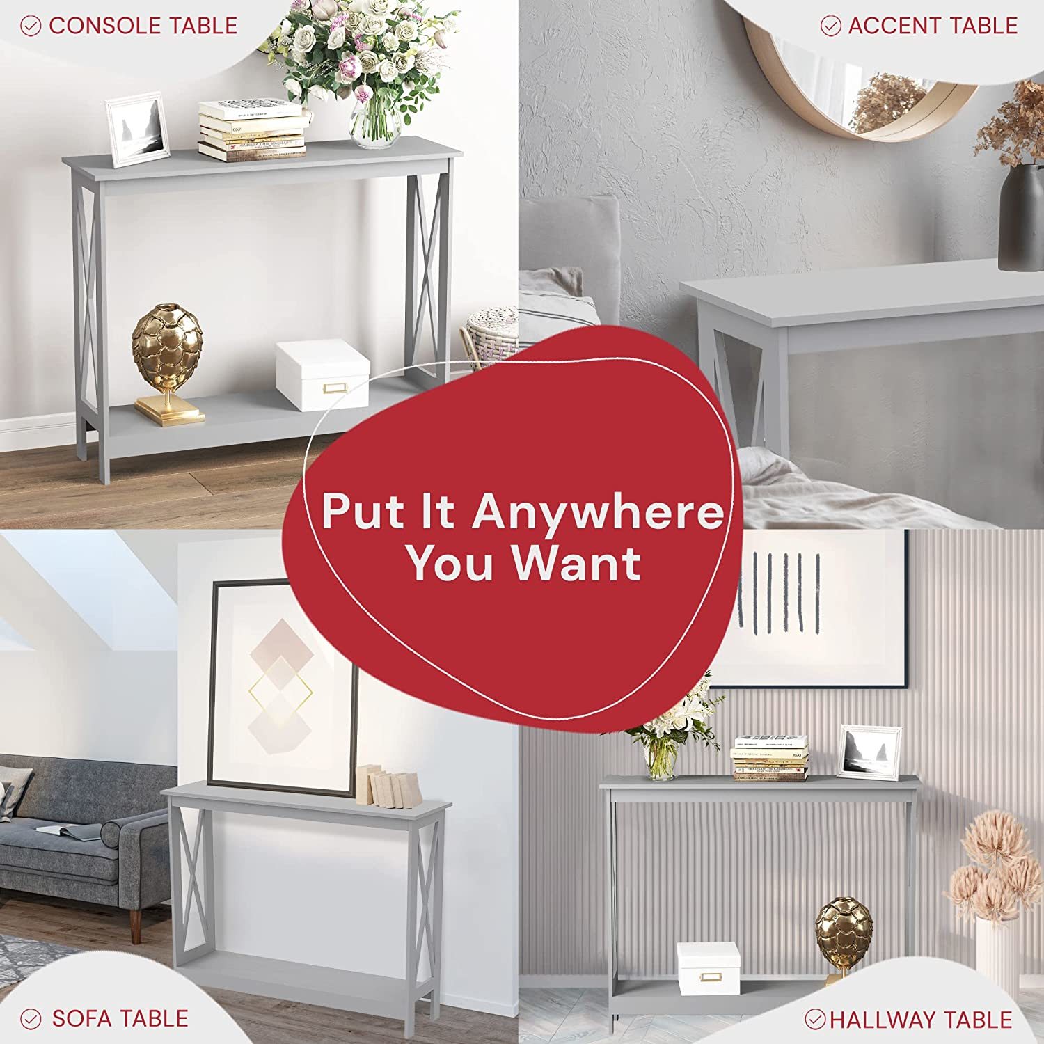 Safdie & Co. - Gray Console Table, 2-Layer Entryway Table, Console ...