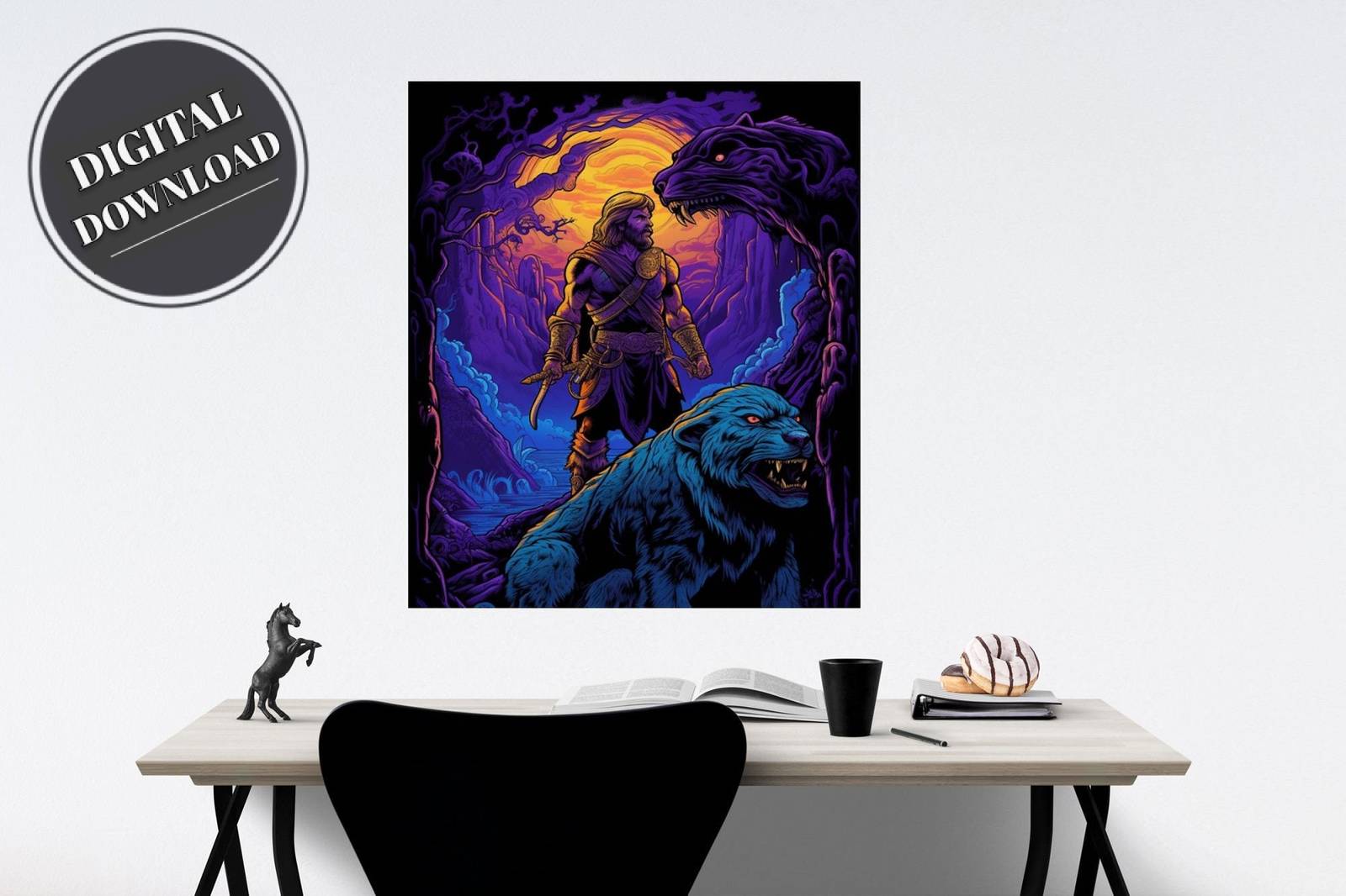 PRINTABLE wall art, Beowulf Black Light style Print, Portrait | Digital ...