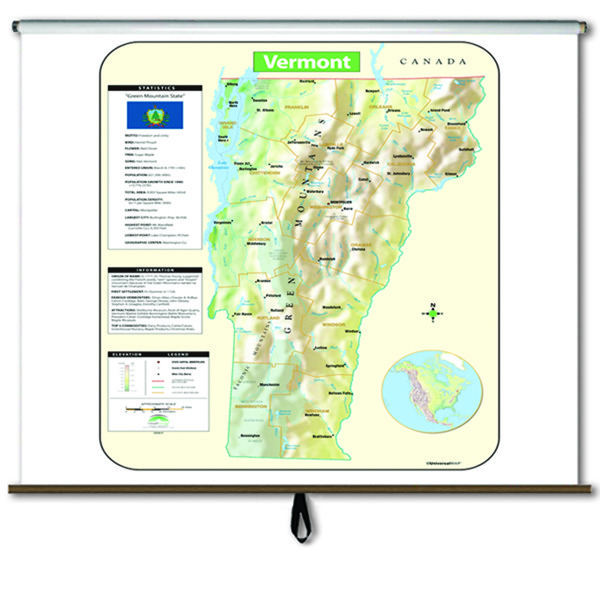 Vermont Large Scale Shaded Relief Wall Map on Roller - Maps & Atlases