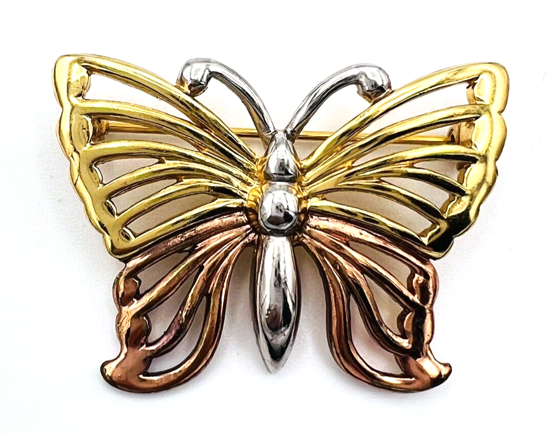 Vintage Signed AK Anne Klein Tri Tone Butterfly Brooch Pin - Brooches ...