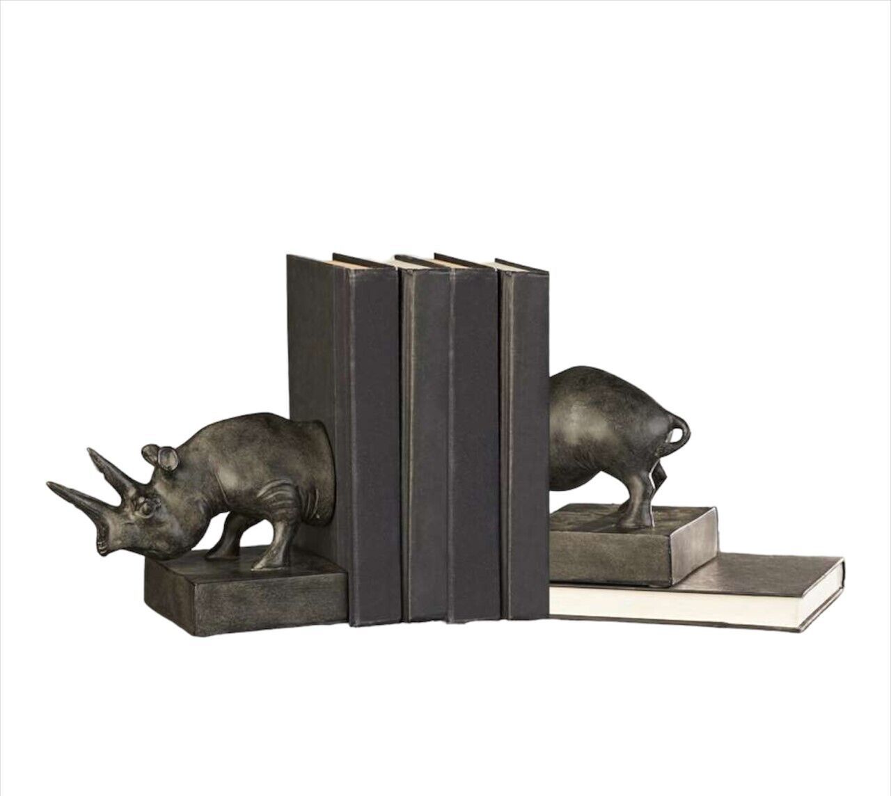 Rhinoceros Book Ends Rhino Set 5.7" High Antiqued Black Gold Finish ...