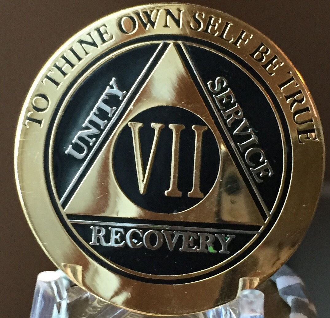 7 Year AA Medallion Black Gold Plated Bi-Plate Alcoholics Anonymous ...