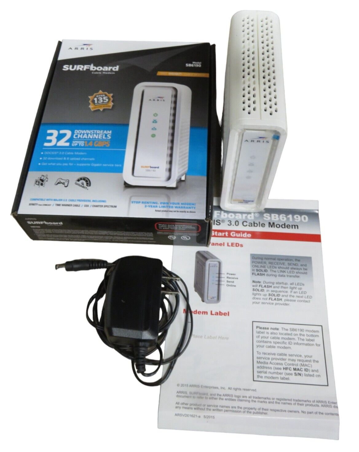 Arris SURFboard Cable Modem DOCSIS 3.0 Technology Gigabit+ Model SB6190 ...