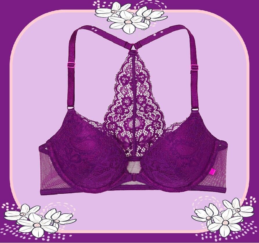 40D Plum Purple Paisley Lace VBack ExtremeLift Victorias Secret Plunge ...