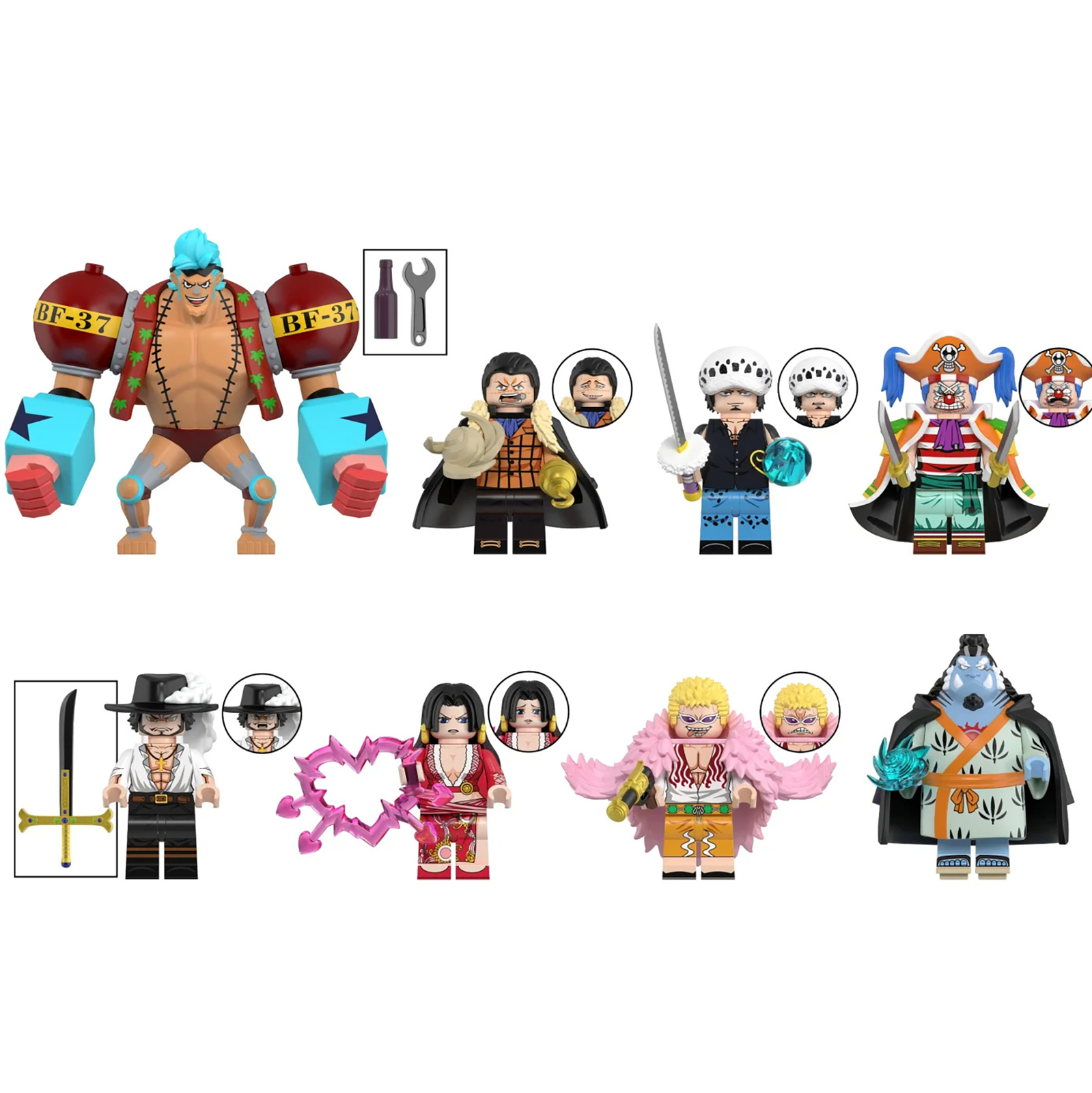 8Pcs One Piece Minifigures Franky Dracule Mihawk Boa Hancock Buggy Mini ...