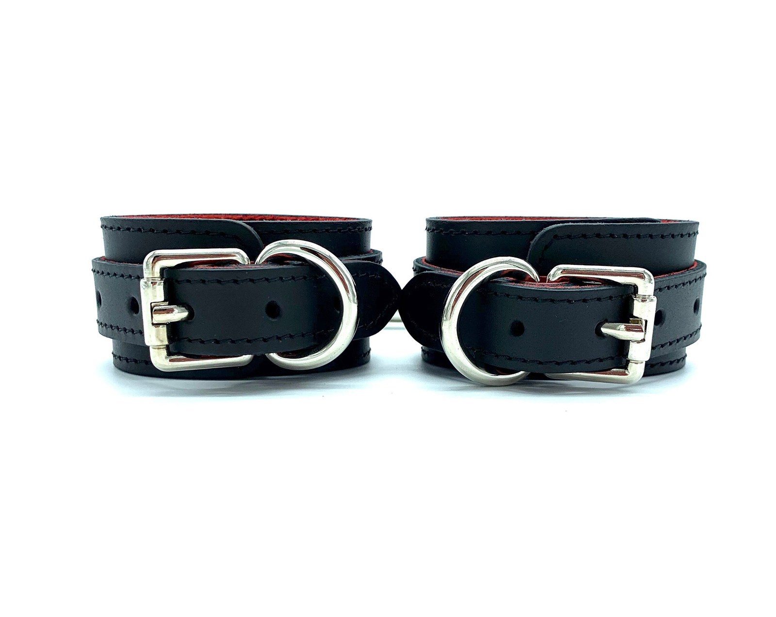 BDSM Black Leather Scarlet Handcuffs Lined with Red Suede and Silver ...