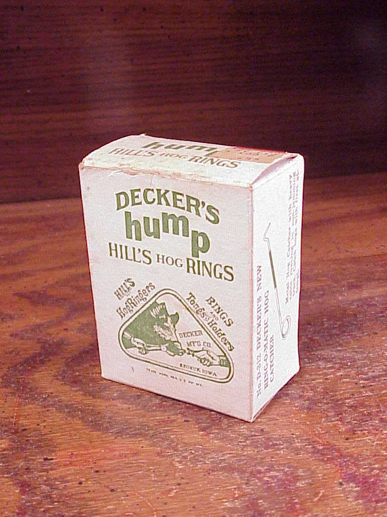 Old Box of Decker's Hump Hill's Hog Nose Rings, no. 3, Coppered Wire ...
