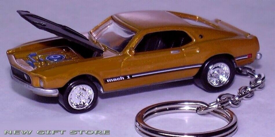 RARE KEYCHAIN 69/70 1969 GOLD BLACK FORD MUSTANG MACH 1 CUSTOM Ltd ...