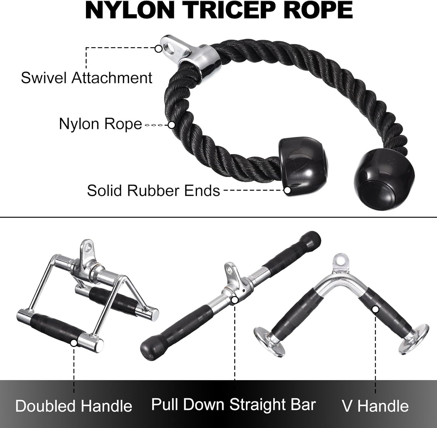 Tricep Press Down Cable Machine Attachment Set LAT Pulldown Attachments V Shaped - Home Gym ...