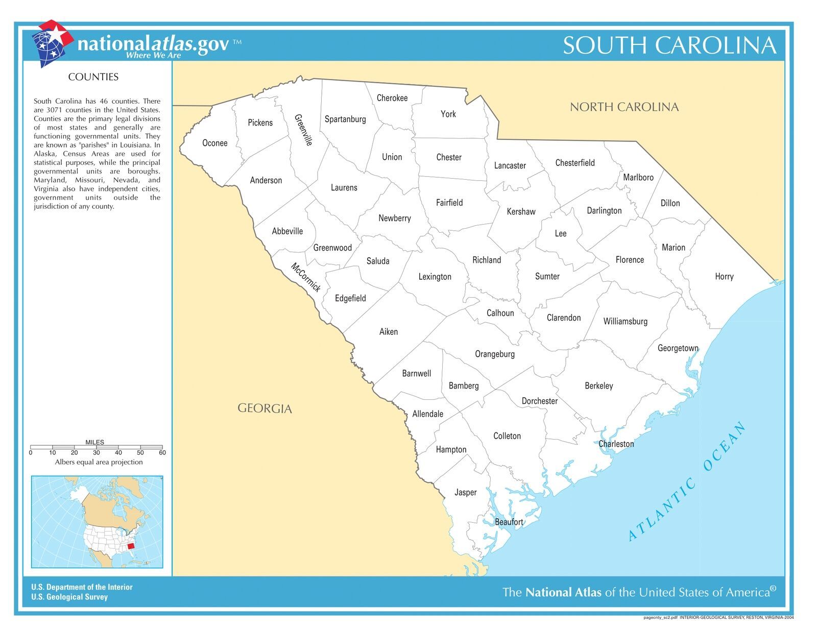 South Carolina State Counties Laminated Wall Map - Maps & Atlases