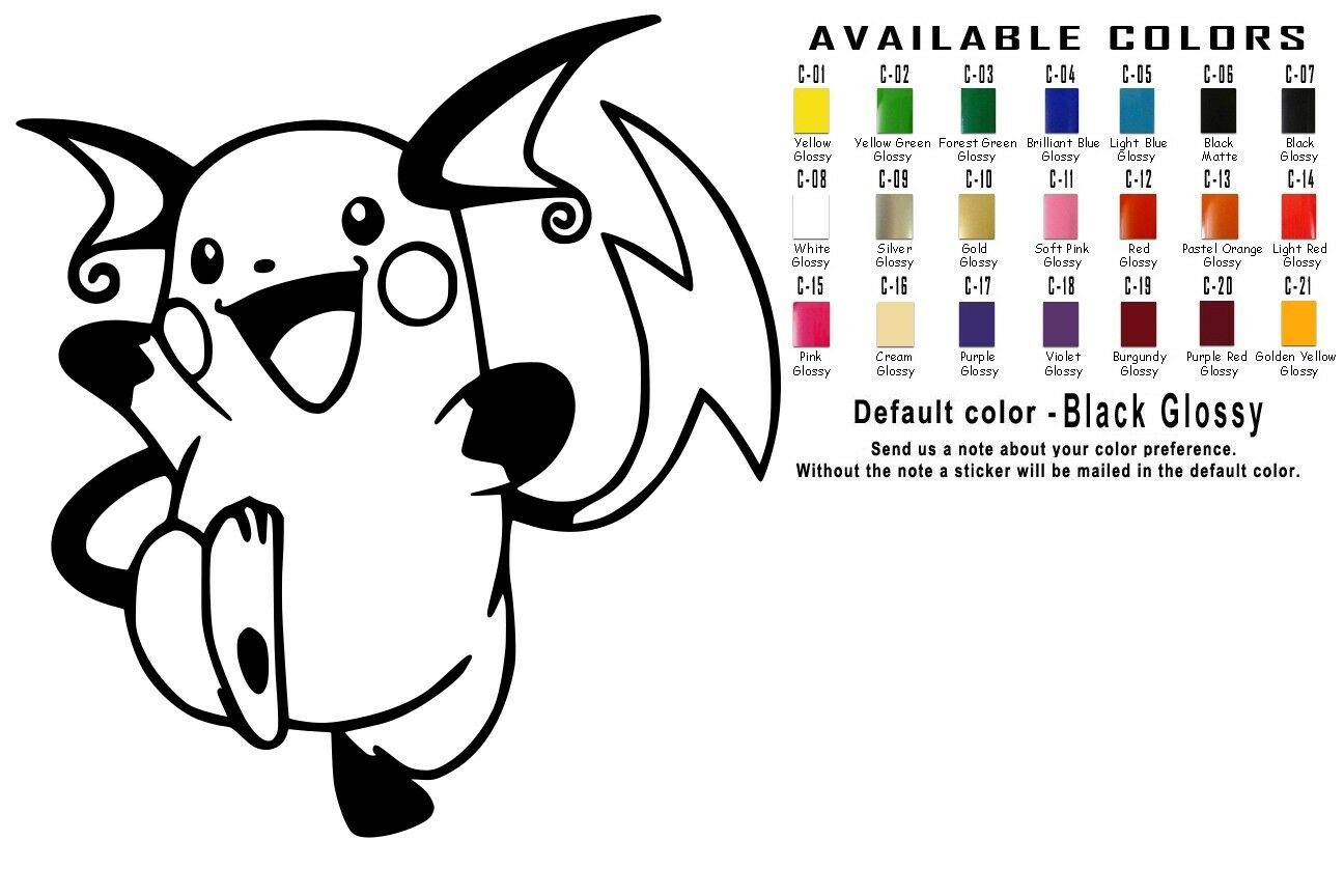 Raichu Pokemon Vinyl Decal Car Window Wall Bumper laptop iPhone Pokémon ...