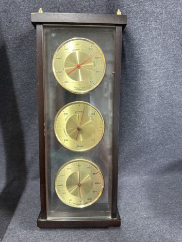 VINTAGE Plexiglass Wood Jason WEATHER STATION Thermometer Barometer ...