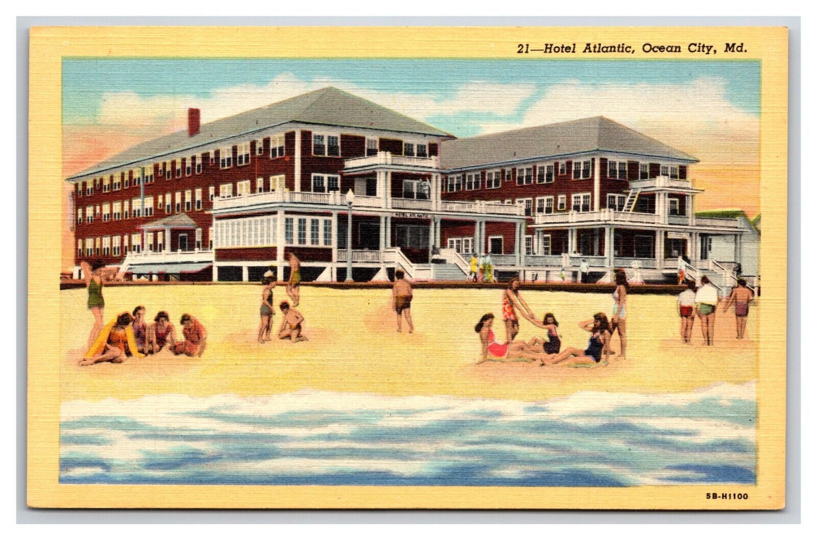 Hotel Atlantic Ocean City Maryland MD UNP Linen Postcard D22 ...