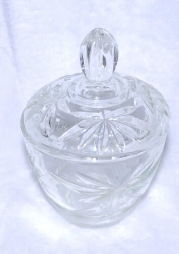 Vintage Star of David Flower Clear Glass Covered Sugar Bowl - Cream & Sugar