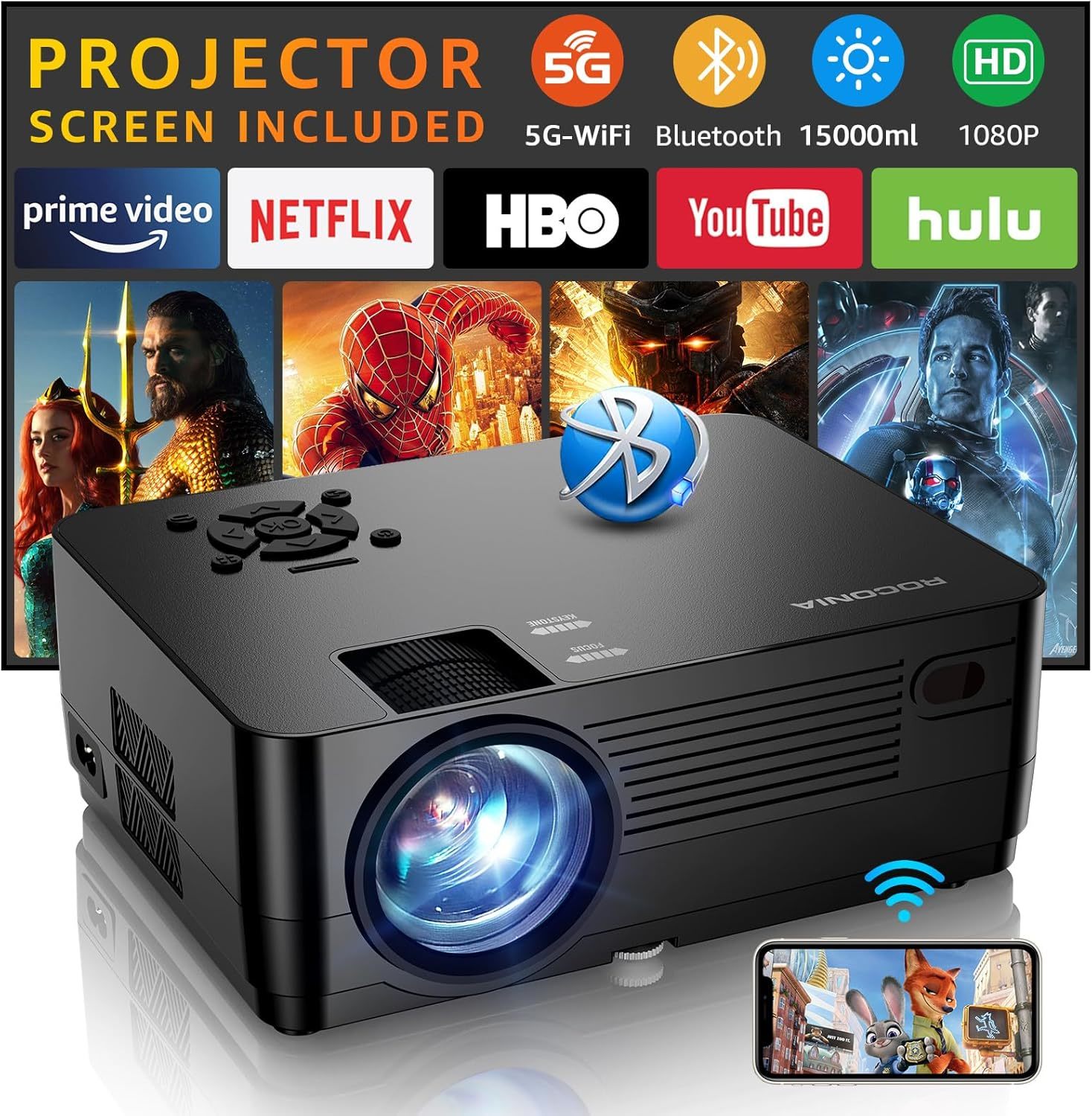 5G Wifi And Bluetooth Projector With A 300" Display That, And Tv Sticks ...