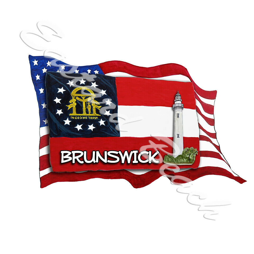 USA Georgia Flags w/ Lighthouse- Brunswick - Vinyl Decal - Car Truck ...
