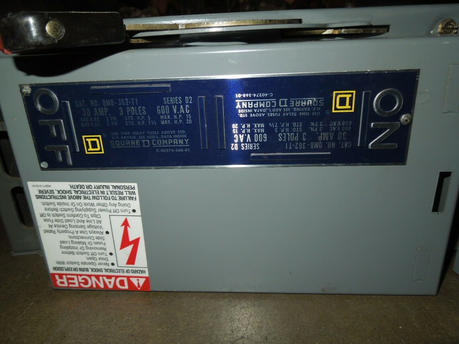 Square D QMB-362-T1 Series D2 30/30A 3p 600VAC Twin Fusible Panelboard ...