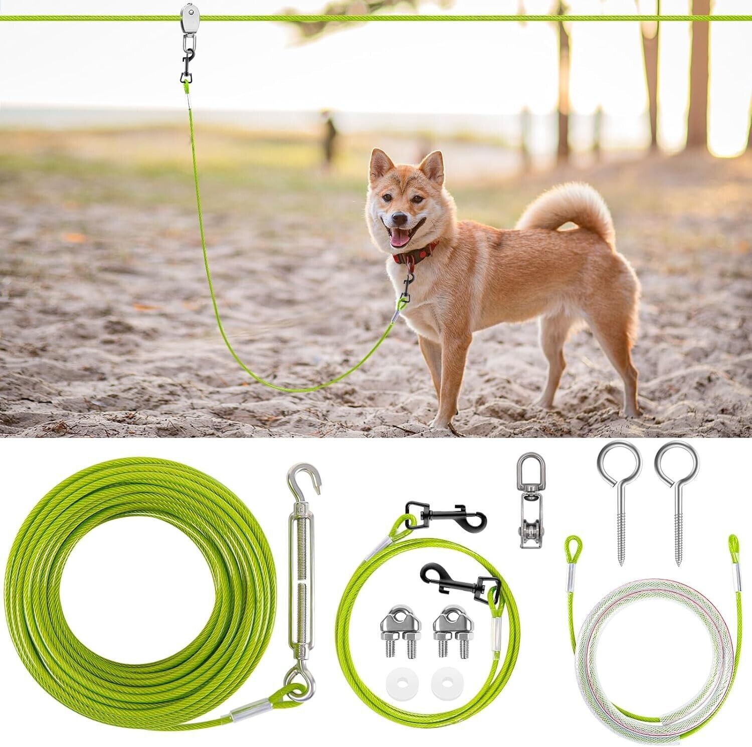 Large Dog Tie Out Cable Heavy Duty Leash Cable Runner Trolley 250lbs ...