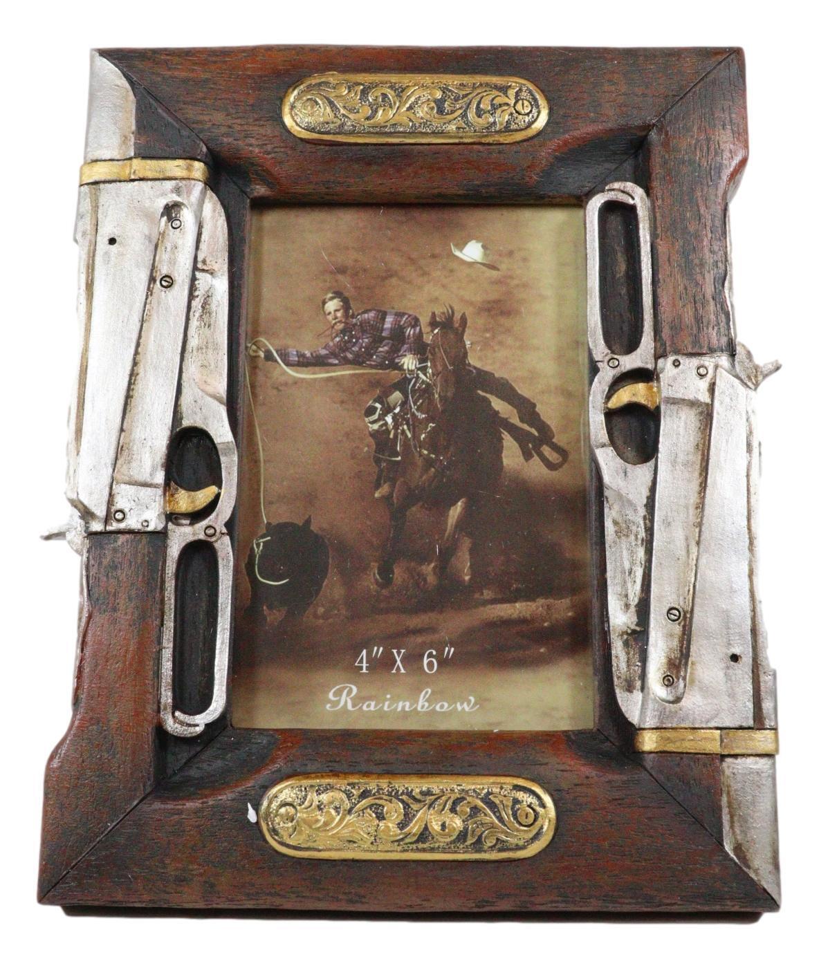 Rustic Western Double Rifle Guns Faux Wood 4"X6" Desktop Or Wall ...
