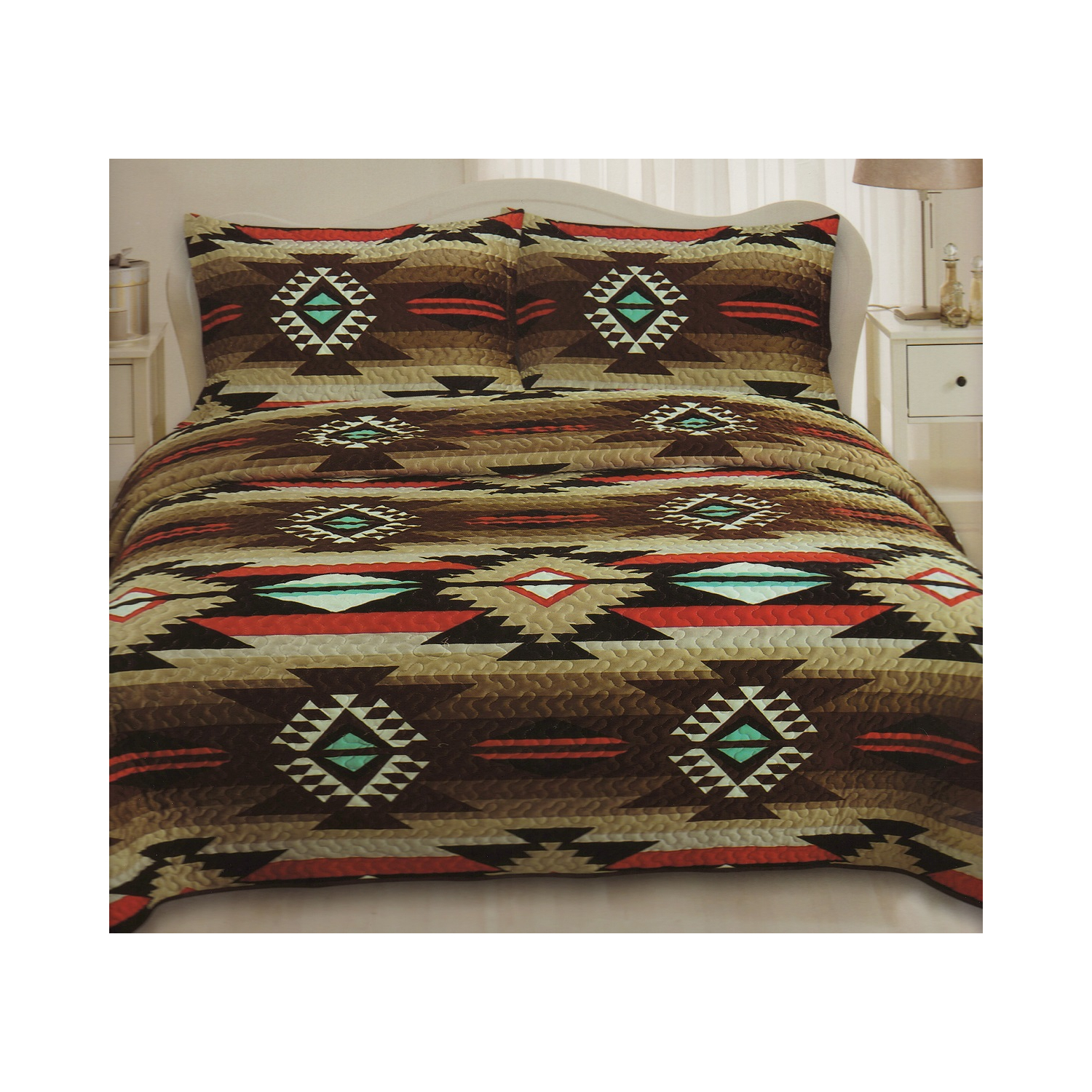 Aztec Bedspread Southwestern Desert Tribal Quilted Bedspread 3-PC Set ...