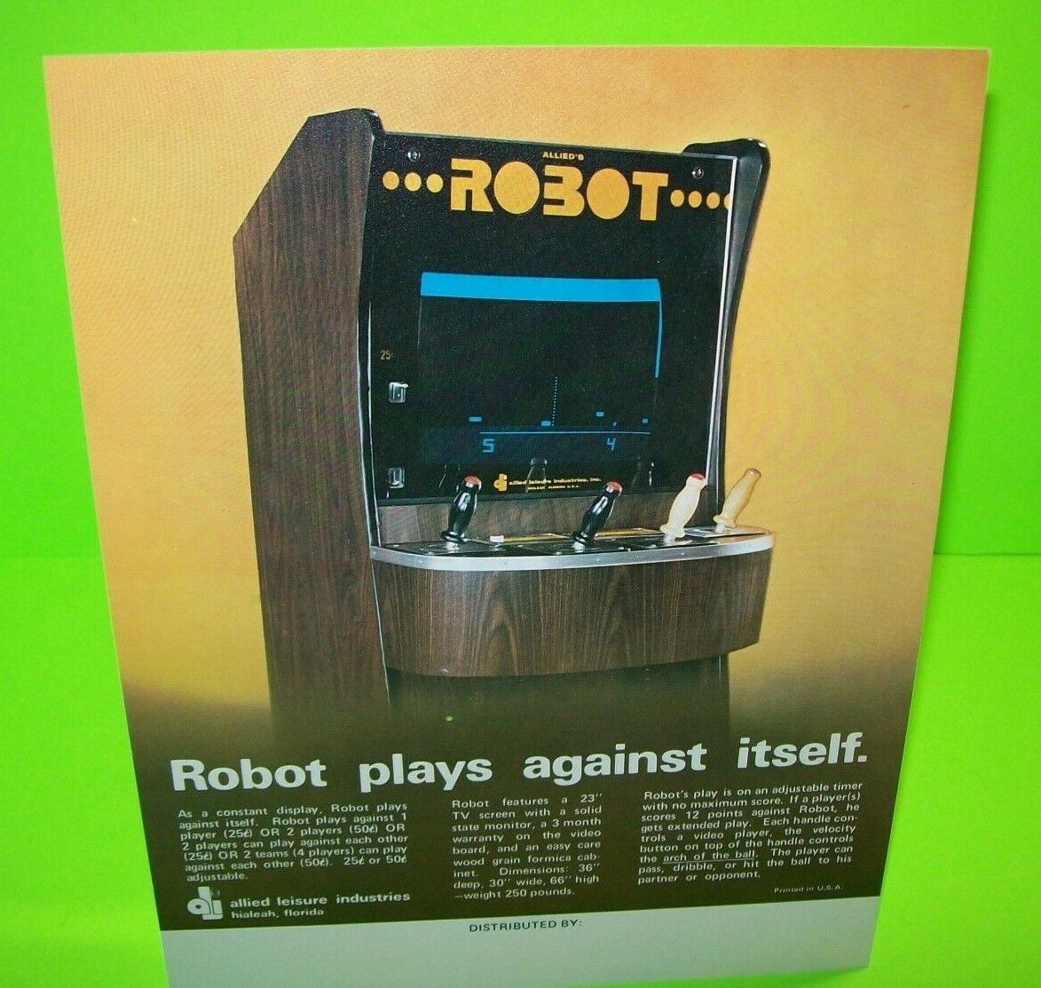 Robot Arcade FLYER Original 1975 NOS Video Game Art Sheet Allied ...