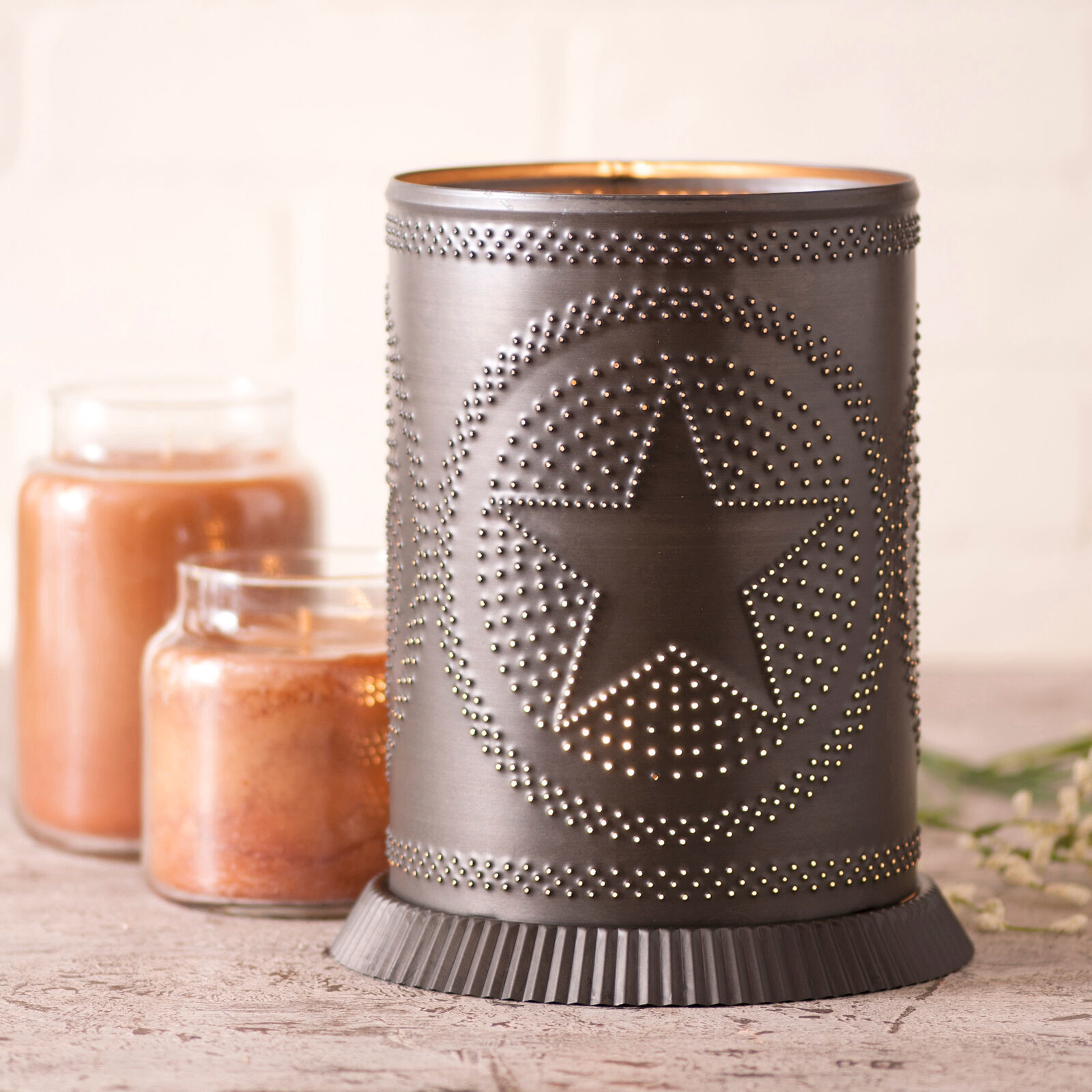 PUNCHED TIN CANDLE WARMER Handmade Accent Light Star Pattern in Kettle ...