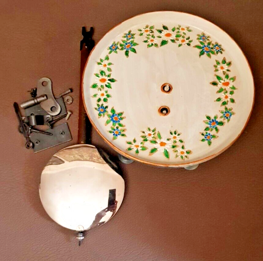 Vintage Antique Hand Painted Clock Face, Mechanism and Pendulum ...