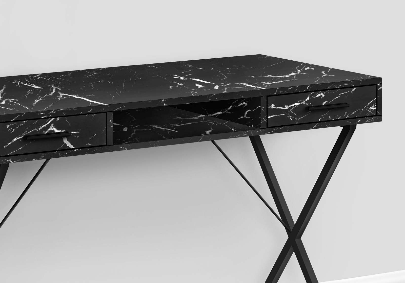 Modern 42" Black Marble Home Office Computer Desk with Storage Drawers ...