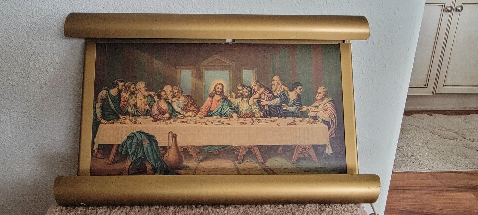 Vintage Night Light Metal Scroll with THE LAST SUPPER Lithograph Print ...