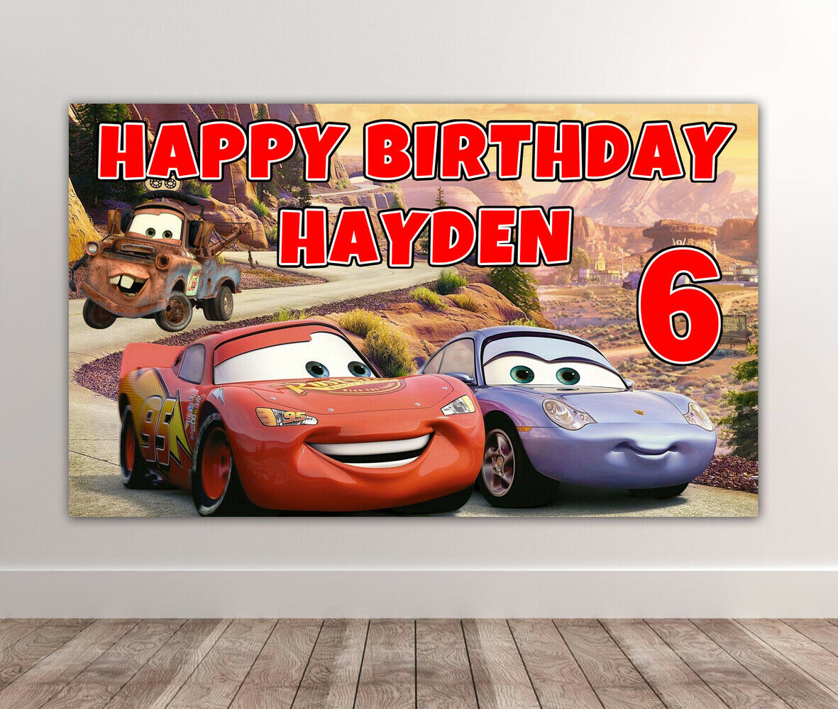 2 X DISNEY CARS Personalised Birthday Backdrop - Cars Banner 40 x 24 ...