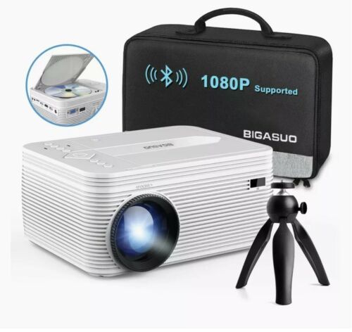 BIGASUO 2021 Upgrade Full HD Bluetooth Projector with Built-in DVD ...