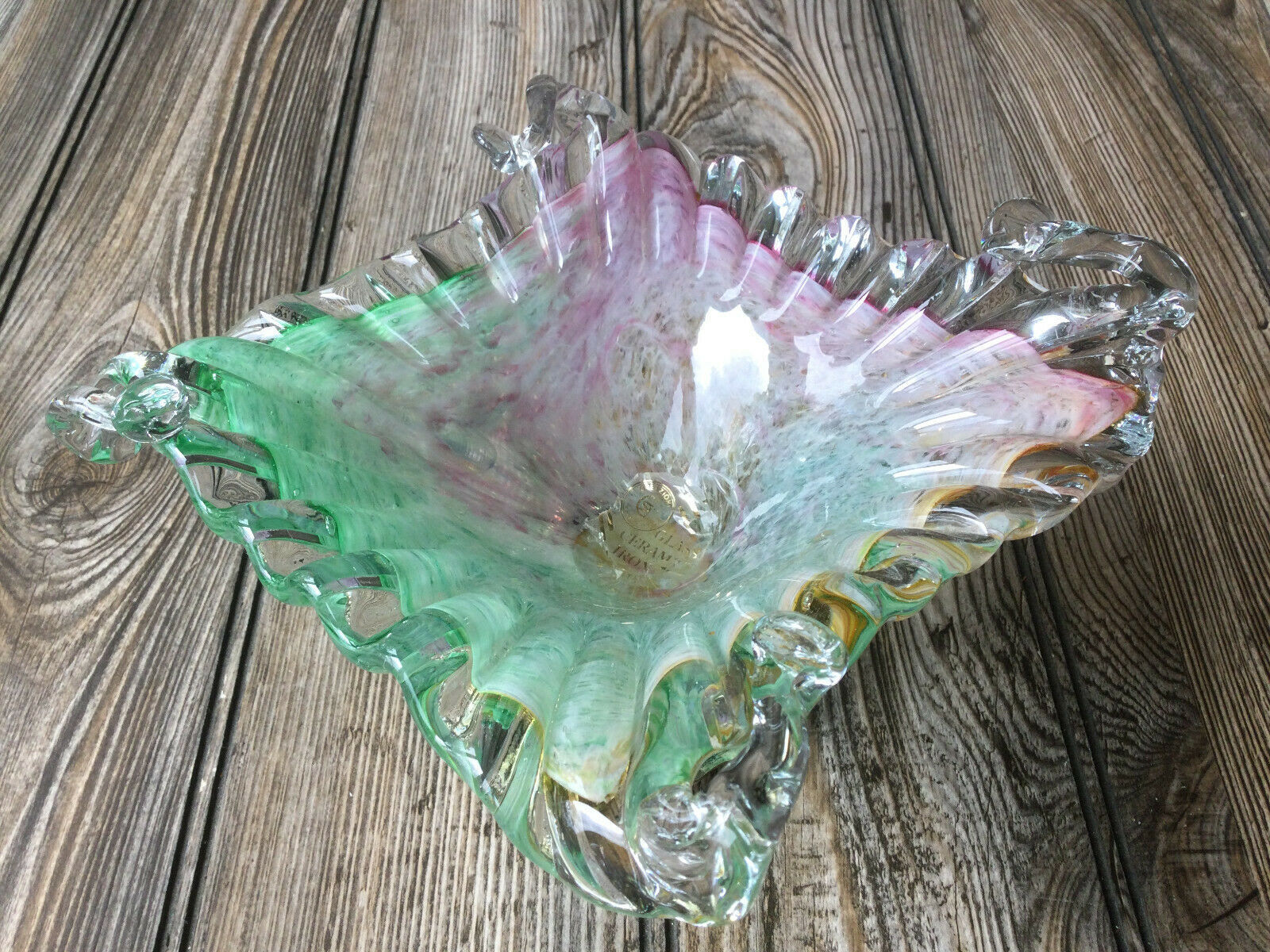 Vintage Creazioni Glass Bowl Dish with Silver Metal pedestal Base - R ...