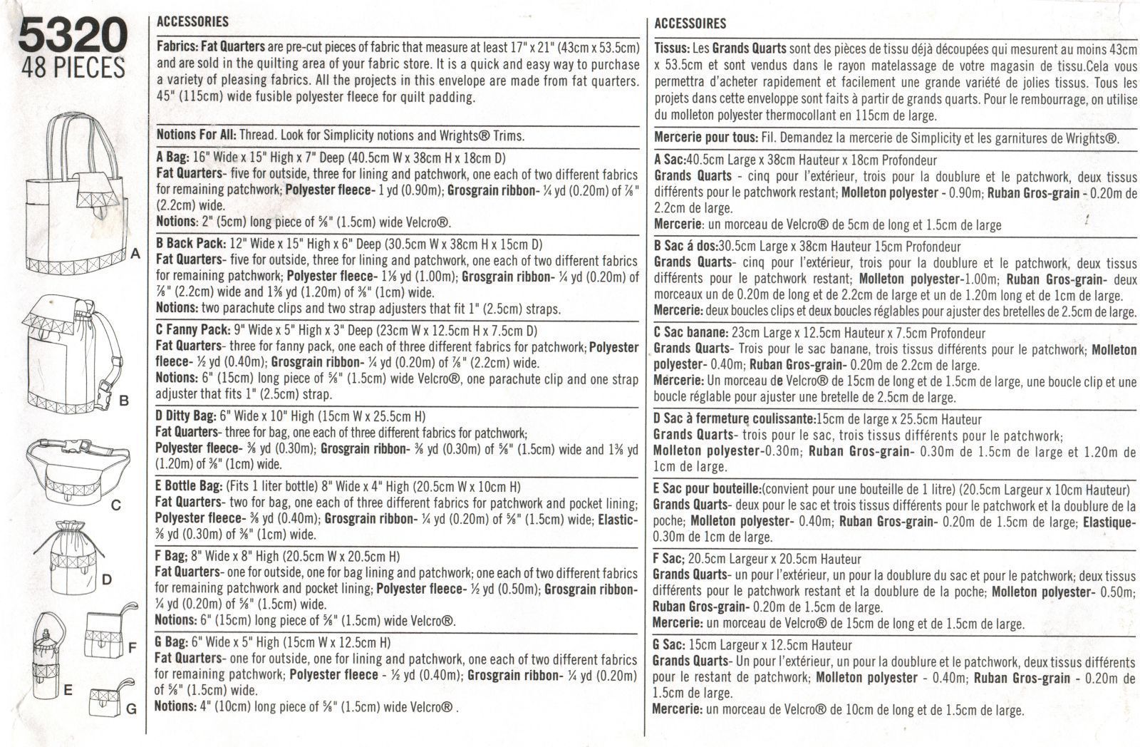 Tote Ditty Bag Backpack Fanny Pack Purses Bottle Holder Fat Quarters ...