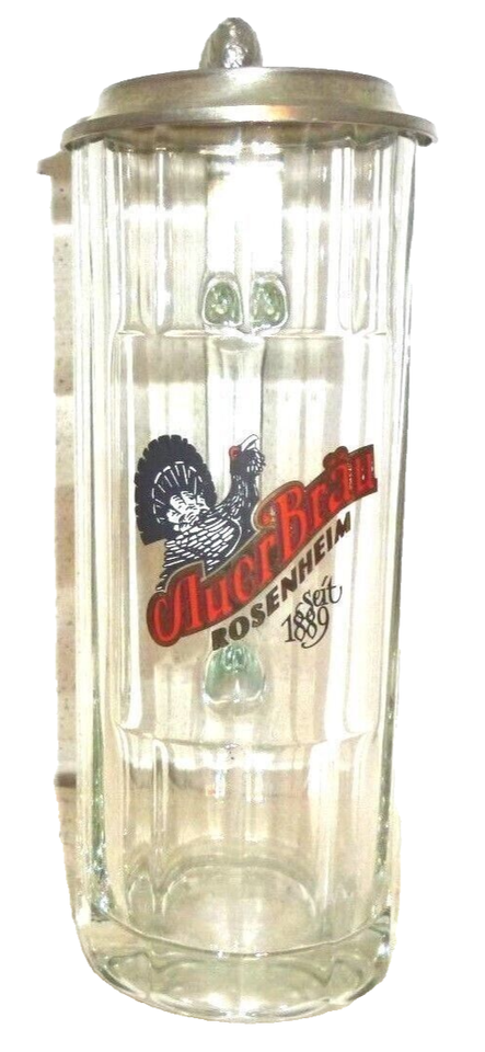 Auer Brau Rosenheim lidded German Beer Glass Seidel - Germany