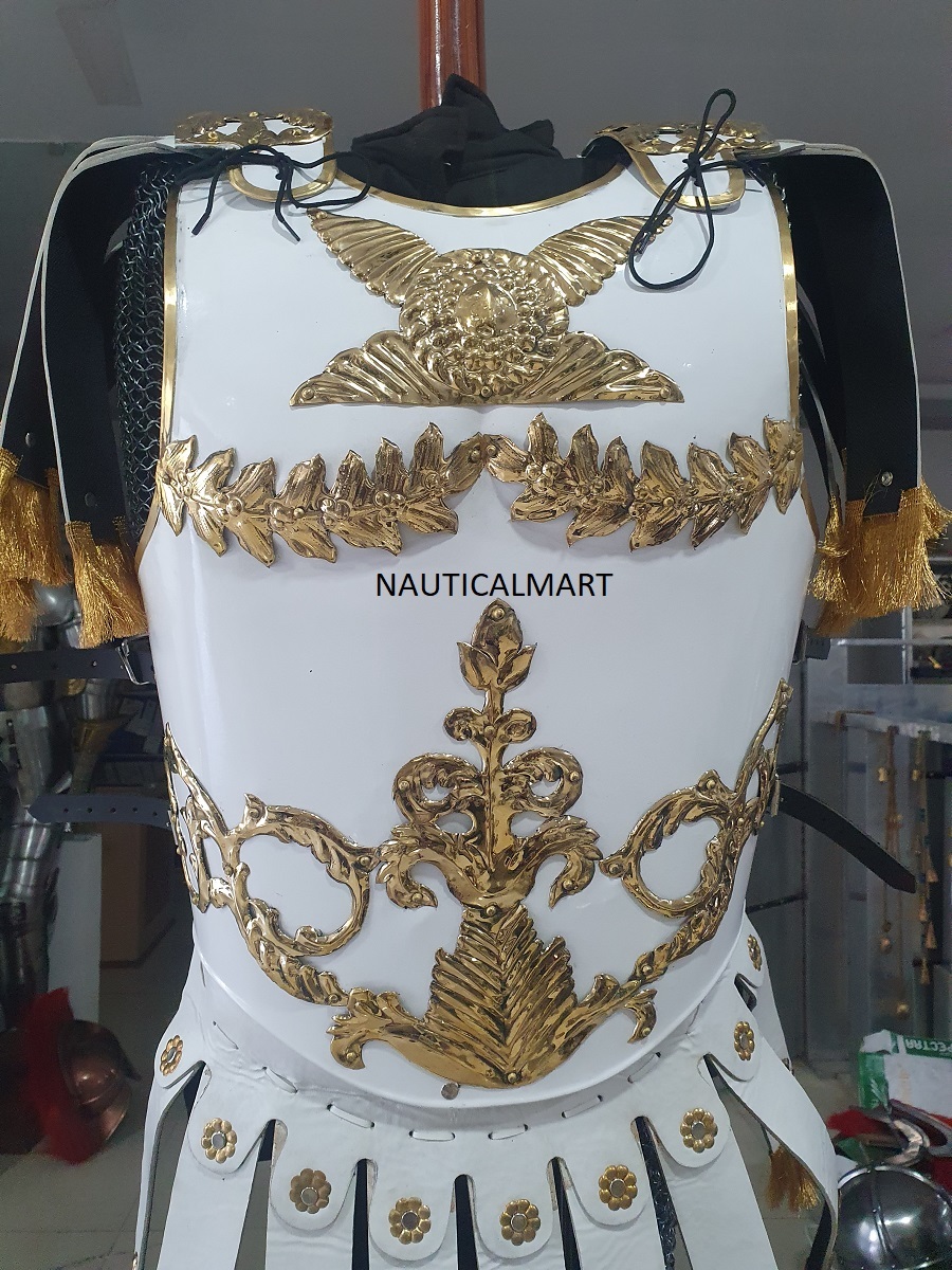 White Leather Medieval Roman Muscle Cuirass Armor Knight Breastplate ...