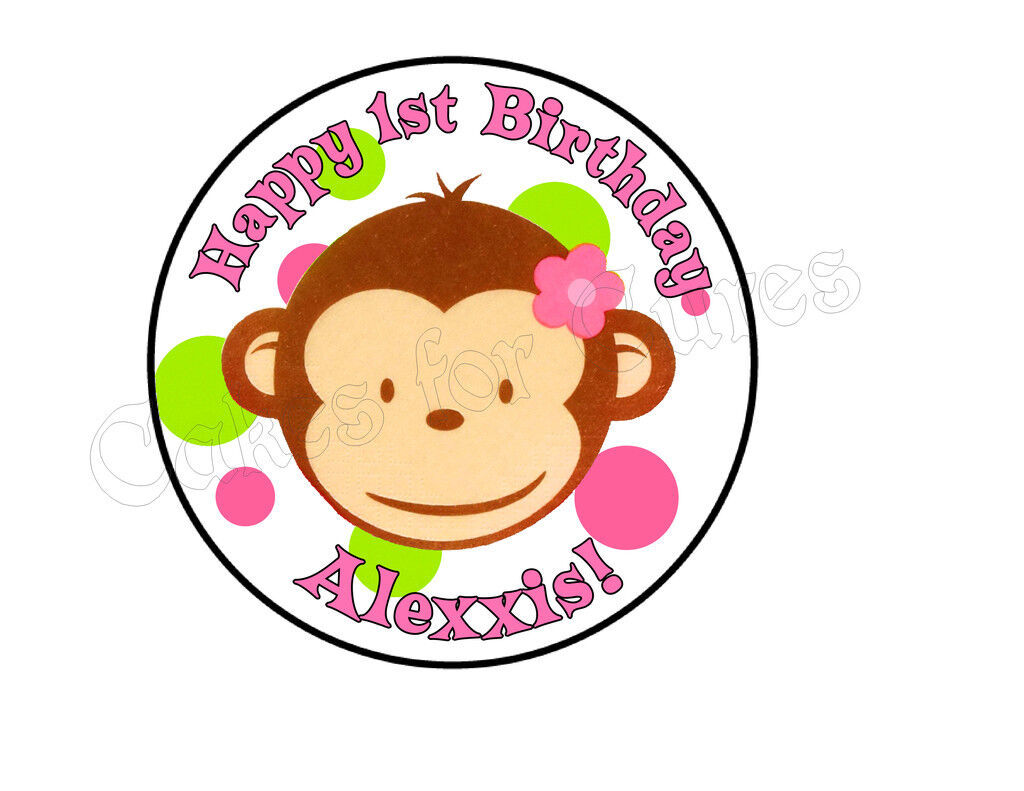 Pink Girl Mod Monkey edible round cake image topper decoration - Cake ...
