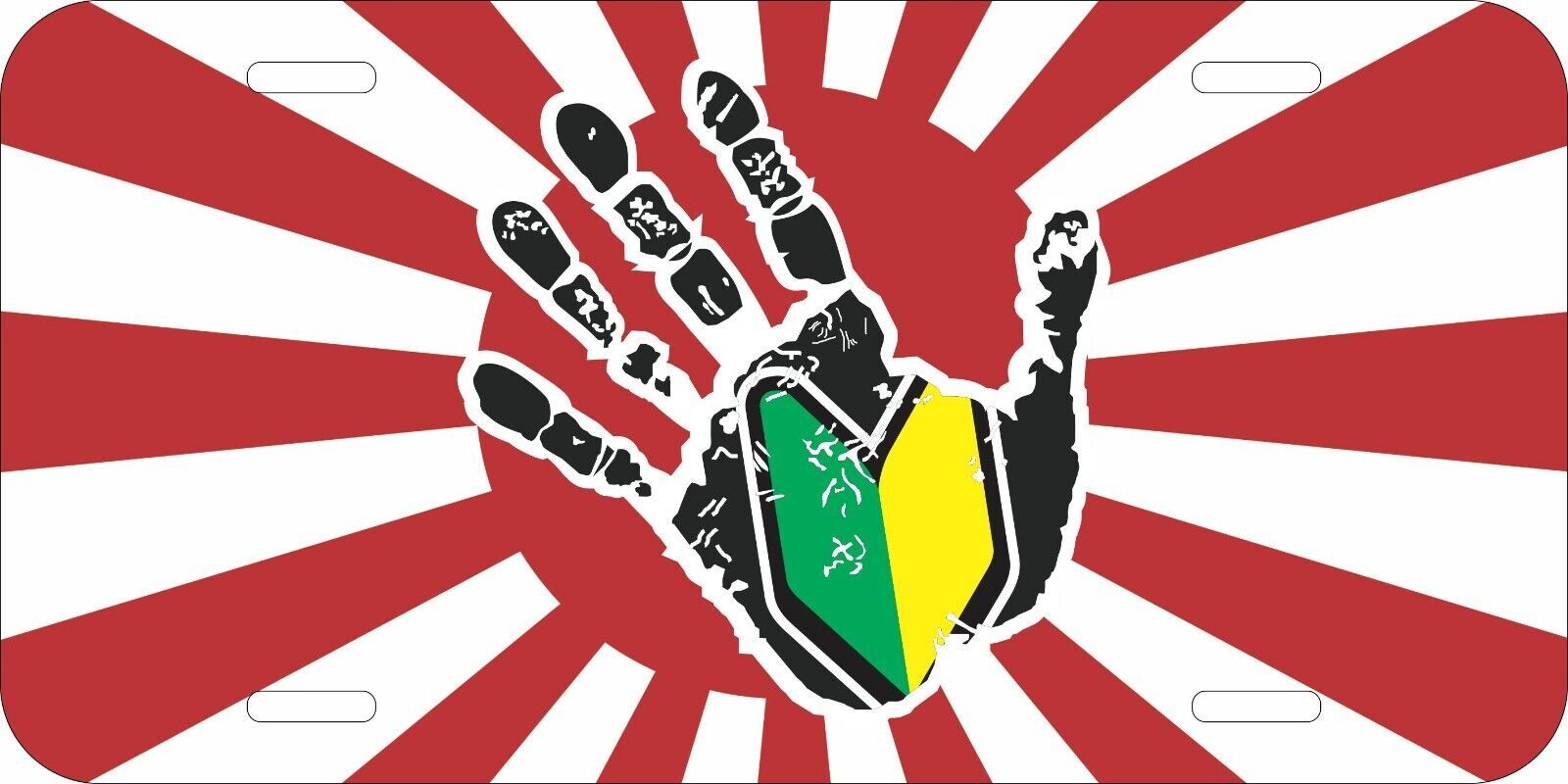 LEAF HAND JDM JAPAN FLAG RISING SUN NOVELTY ALUMINUM METAL LICENSE ...