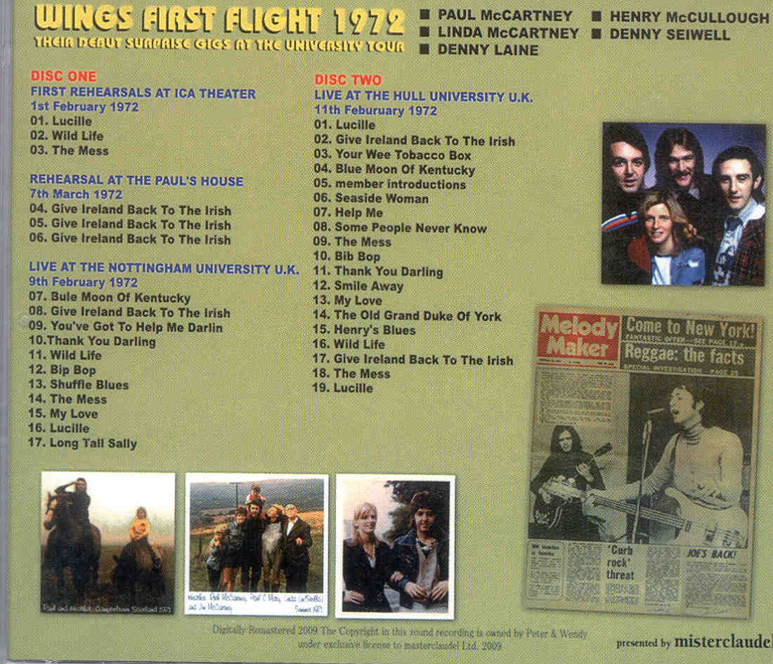 Paul McCartney - Wings First Flight 1972 ( 2 CD set ) ( Nottingham ...