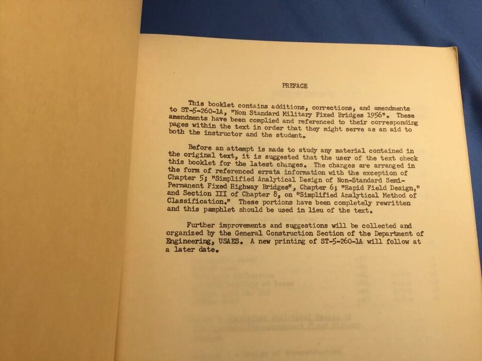 U. S. Army Engineer School Ft. Belvoir Military ERRATA SHEETS TO FIXED ...