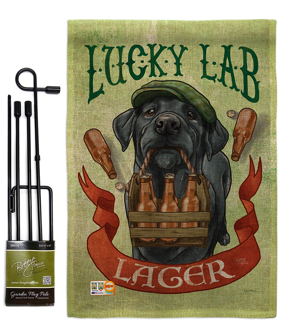 Lucky Lab Lager Burlap - Impressions Decorative Metal Garden Pole Flag ...