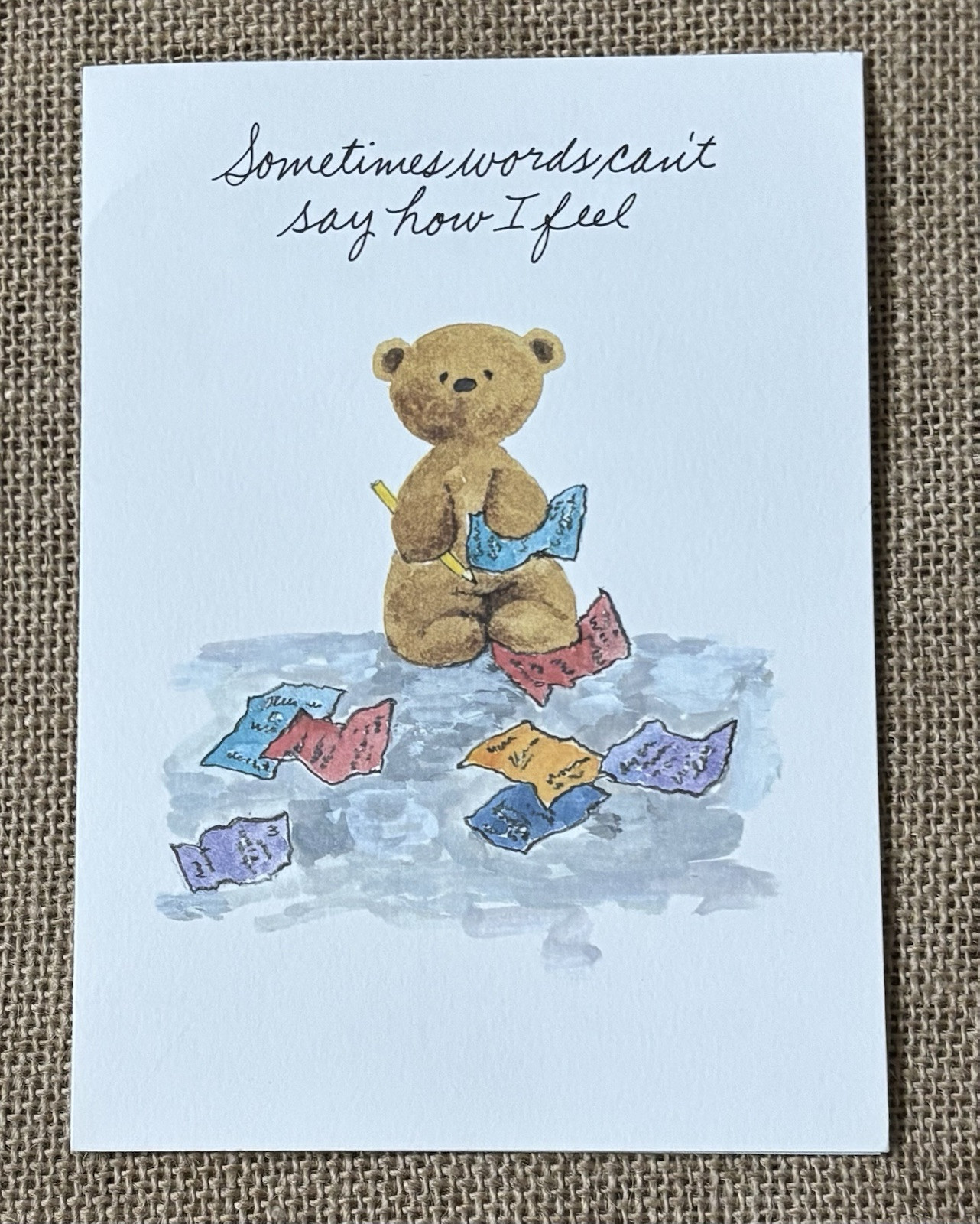 Vintage Kinka Art Teddy Bear Condolence Sympathy Card Sweet Junk ...