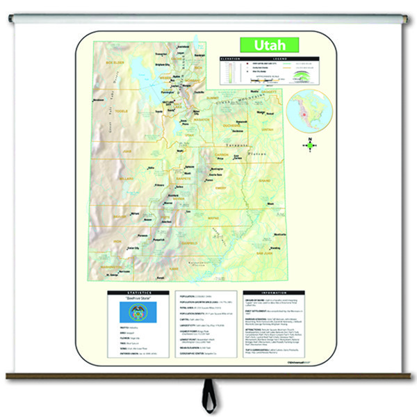 Utah Large Scale Shaded Relief Wall Map on Roller - Maps & Atlases
