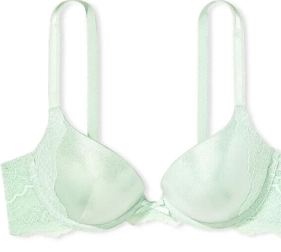 $75 38B Misty Green FOIL SHIMMER LACE Dream Angels Victorias Secret PU ...