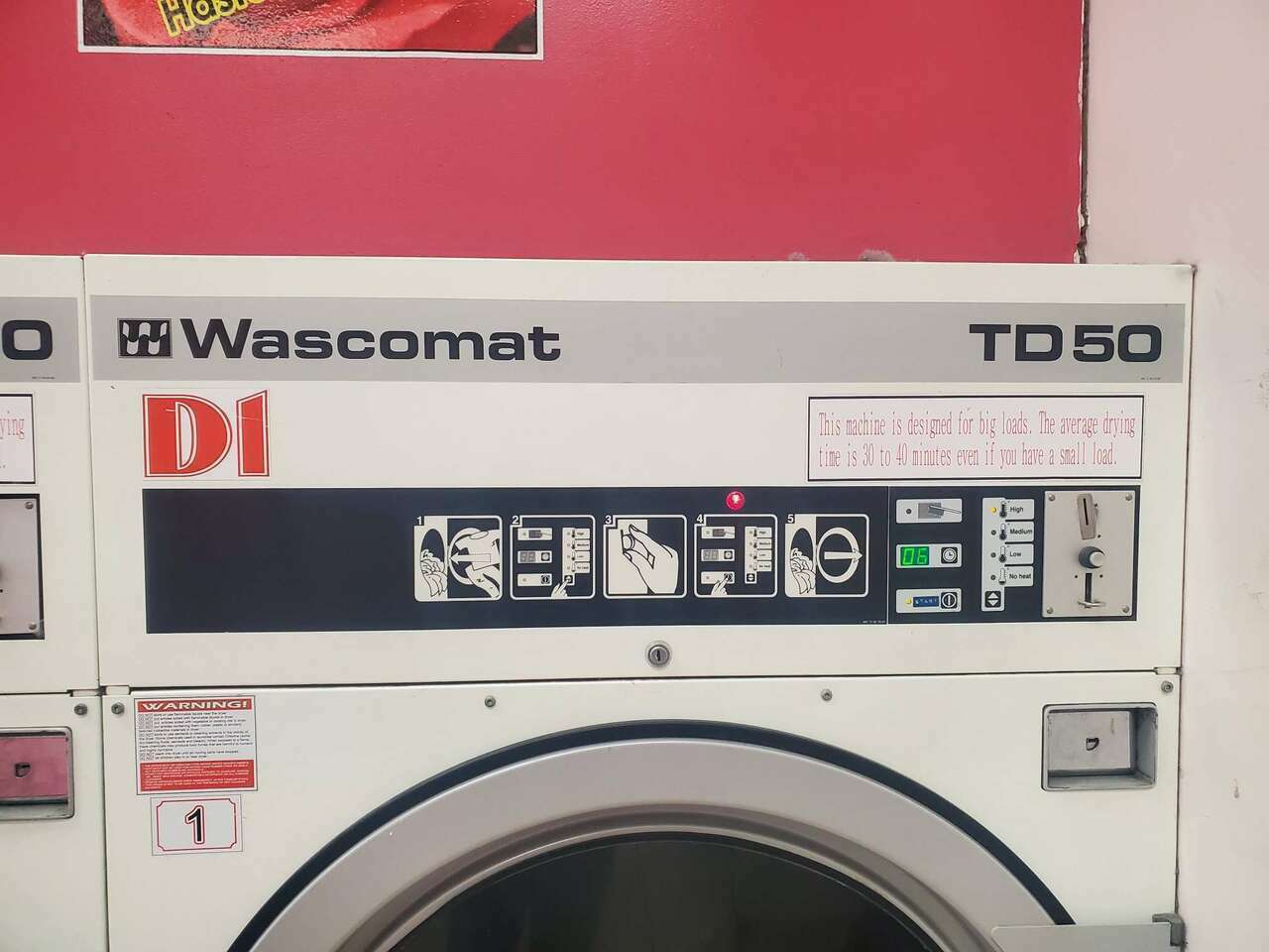 Wascomat Coin-Op Single Pocket Dryer, 50 lbs, Model: TD50 DRYER CODE ...